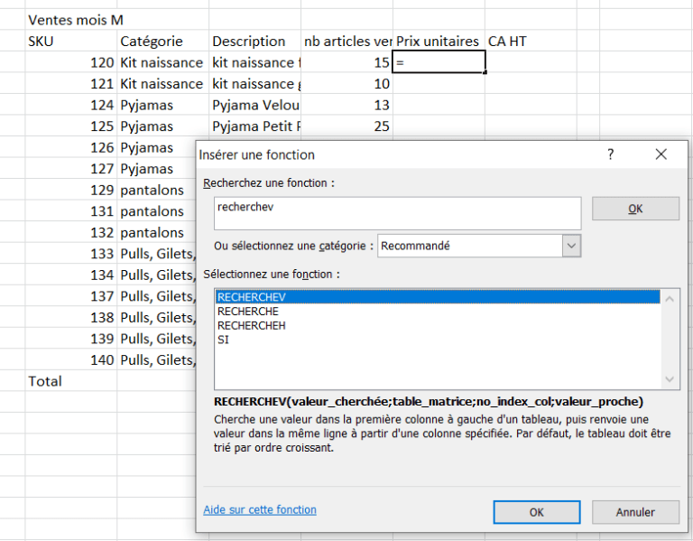 Comment faire une recherchev sur Excel