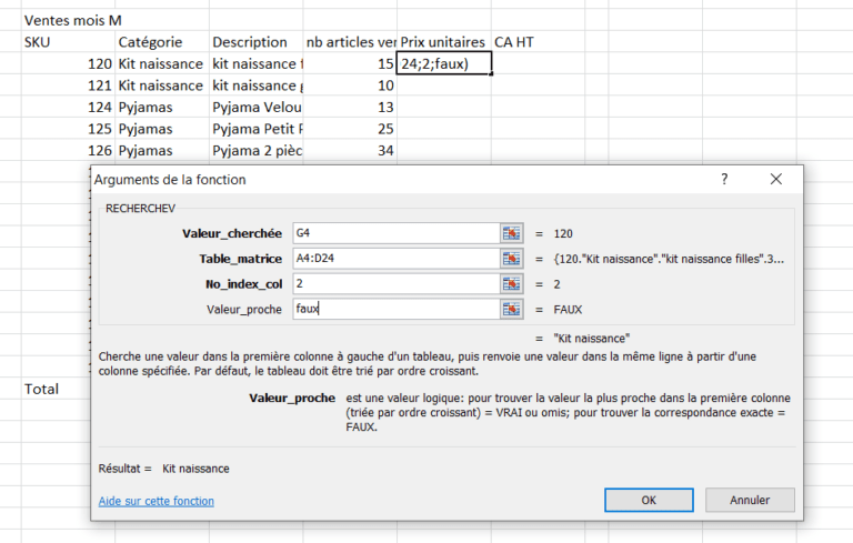 Comment faire une recherchev sur Excel